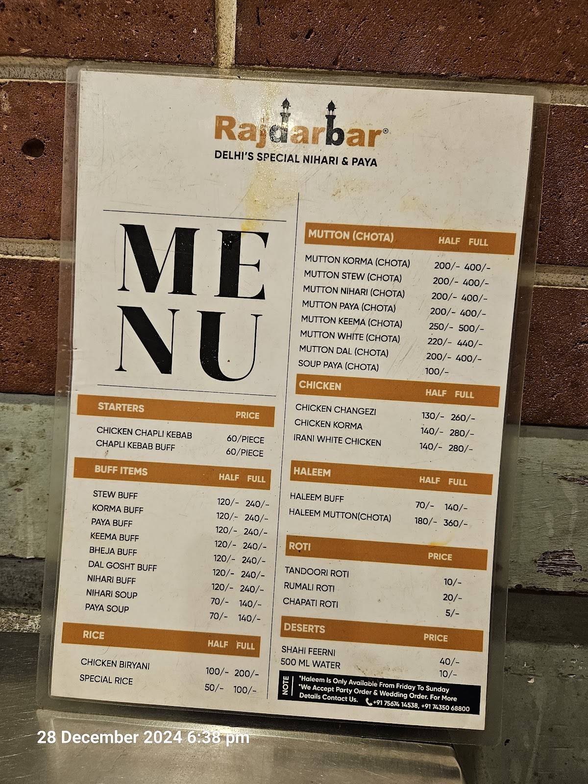 Menu at Rajdarbar Caterers and Special Nihari and Paya, Ahmedabad
