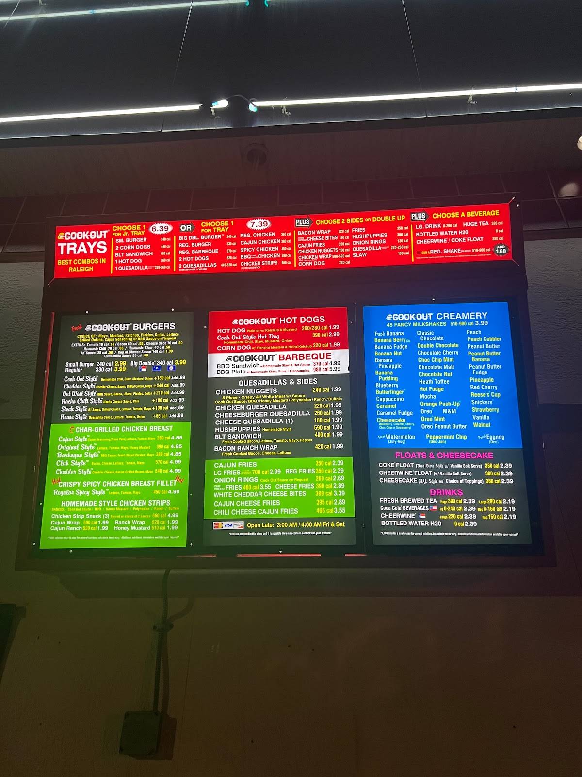 Menu at Cook Out fast food, Raleigh, Falls of Neuse Rd