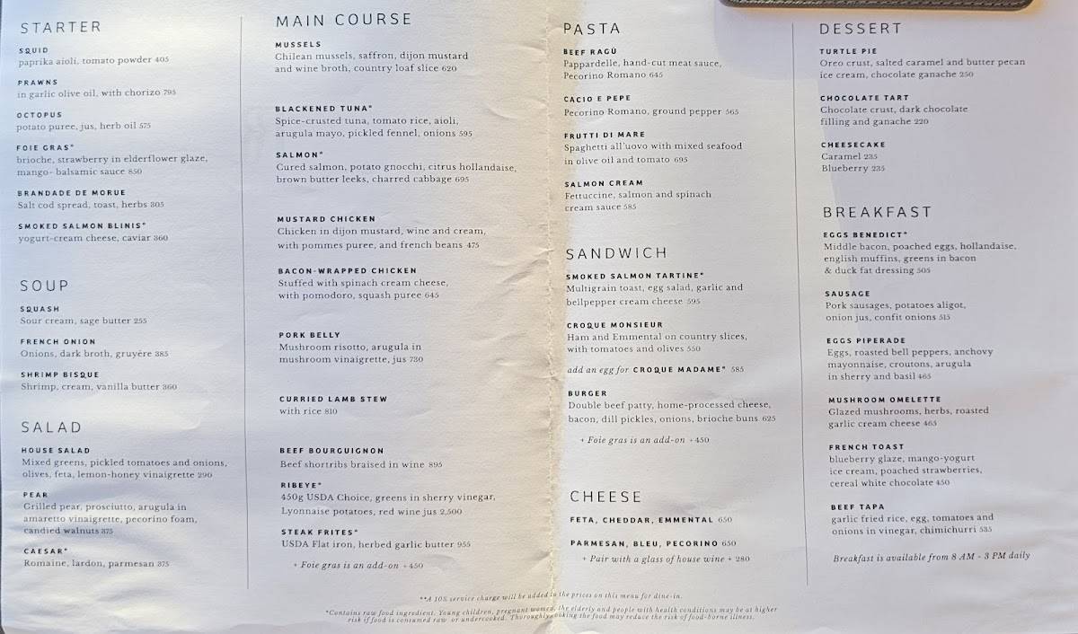 Menu at Rali's Restaurant, Subic Bay Freeport Zone