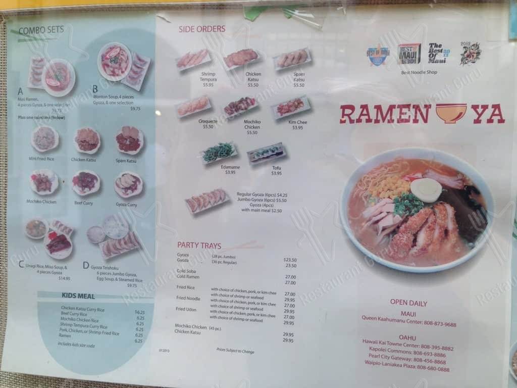 Menu at Ramen Ya restaurant, Kahului