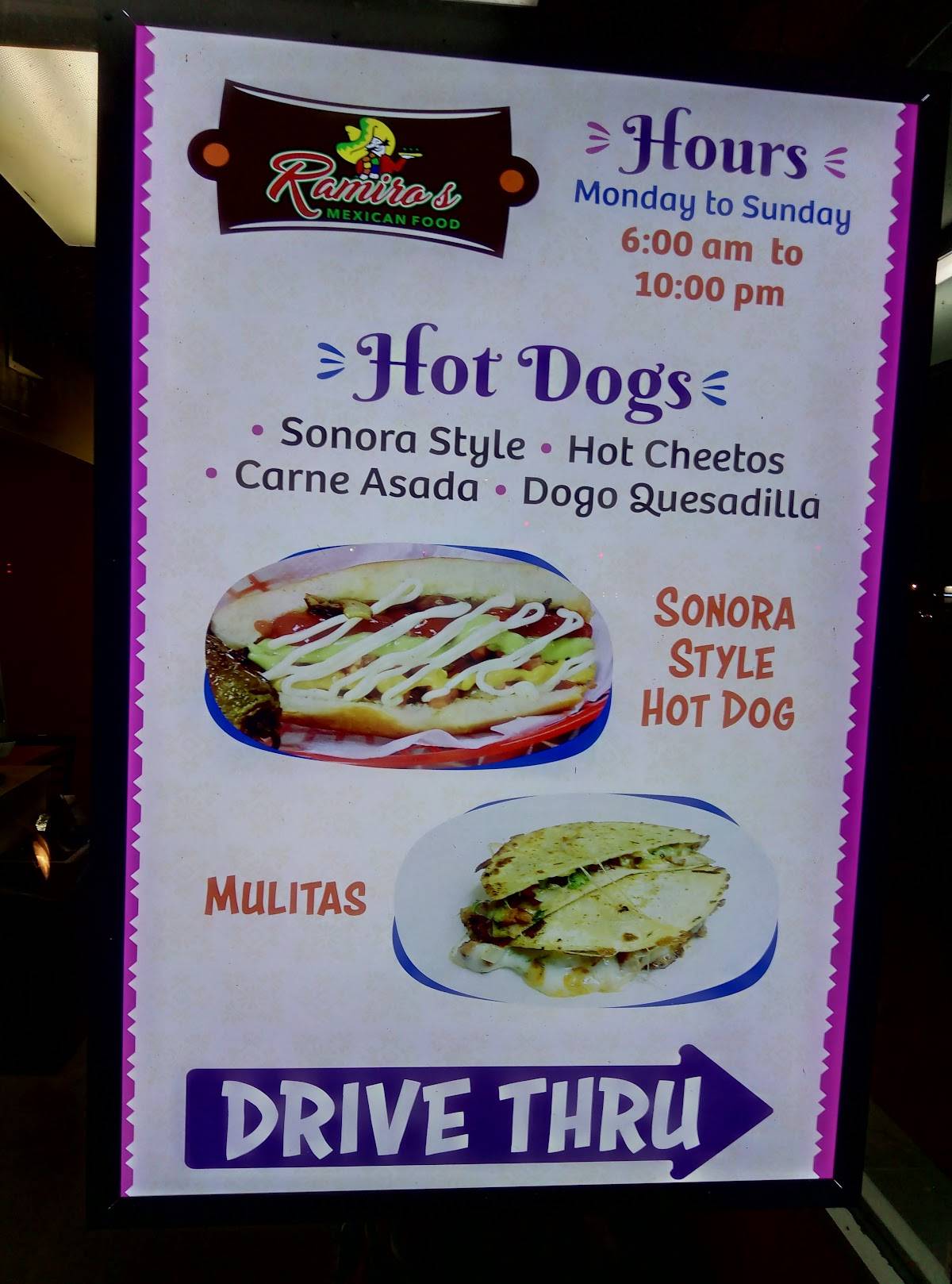 Menu at Ramiro's Mexican Food restaurant, Tucson