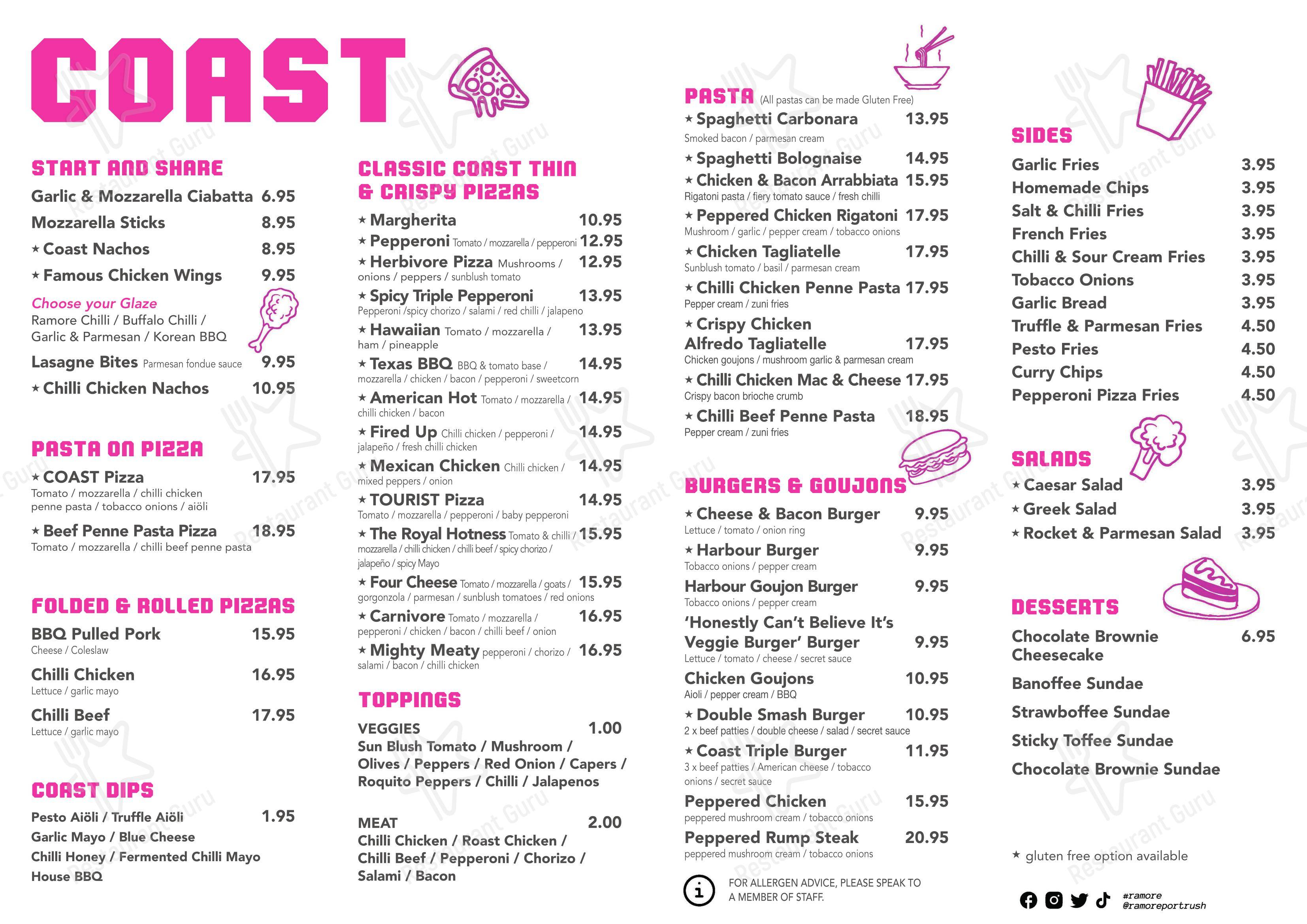 Menu at Ramore Restaurants, Portrush, Portrush