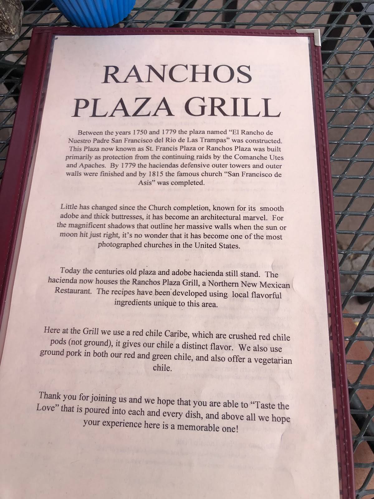 Menu at Ranchos Plaza Grill restaurant, Ranchos de Taos