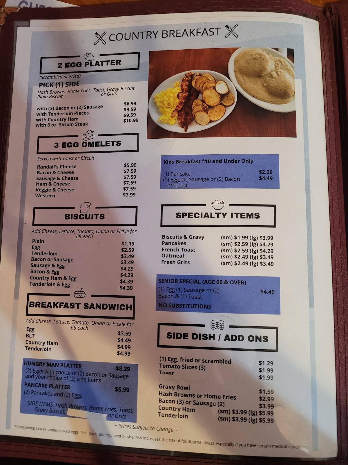 Menu at Randall's Restaurant, Church Hill