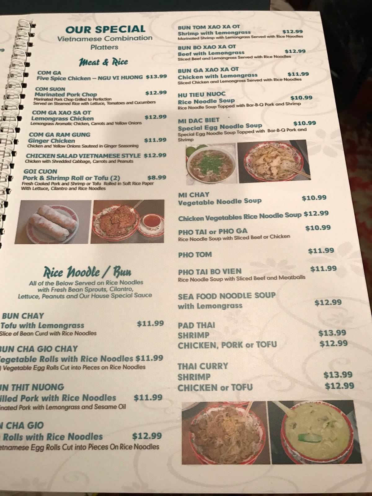 Menu at Saigon restaurant, Rapid City