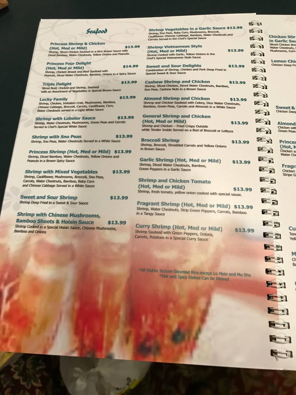 Menu at Saigon restaurant, Rapid City