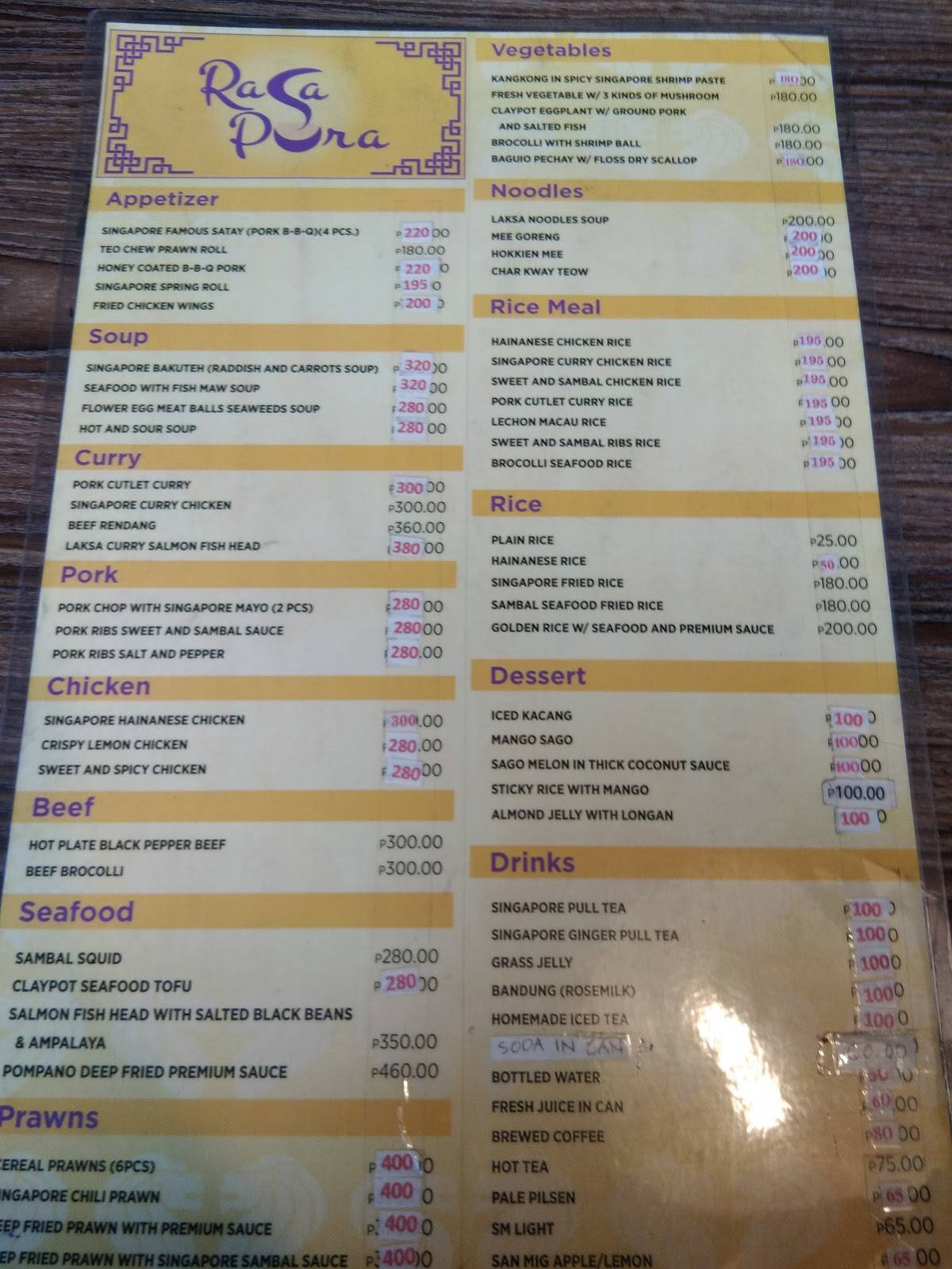 Menu at Rasa Pura restaurant, Baguio, Camino