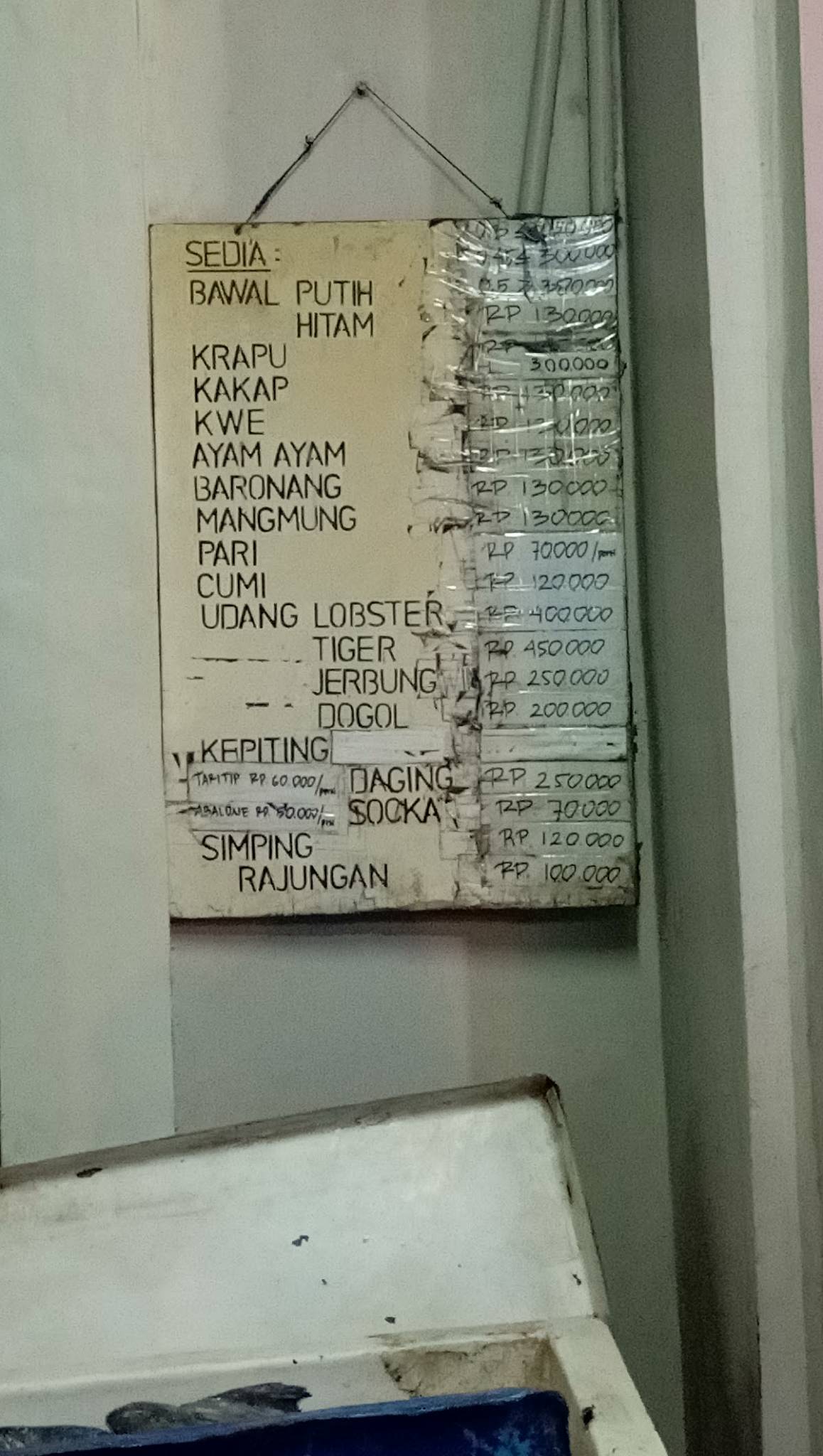 Menu at Rasa Sayang restaurant, Pangandaran, Jl. Kidang Pananjung No.236