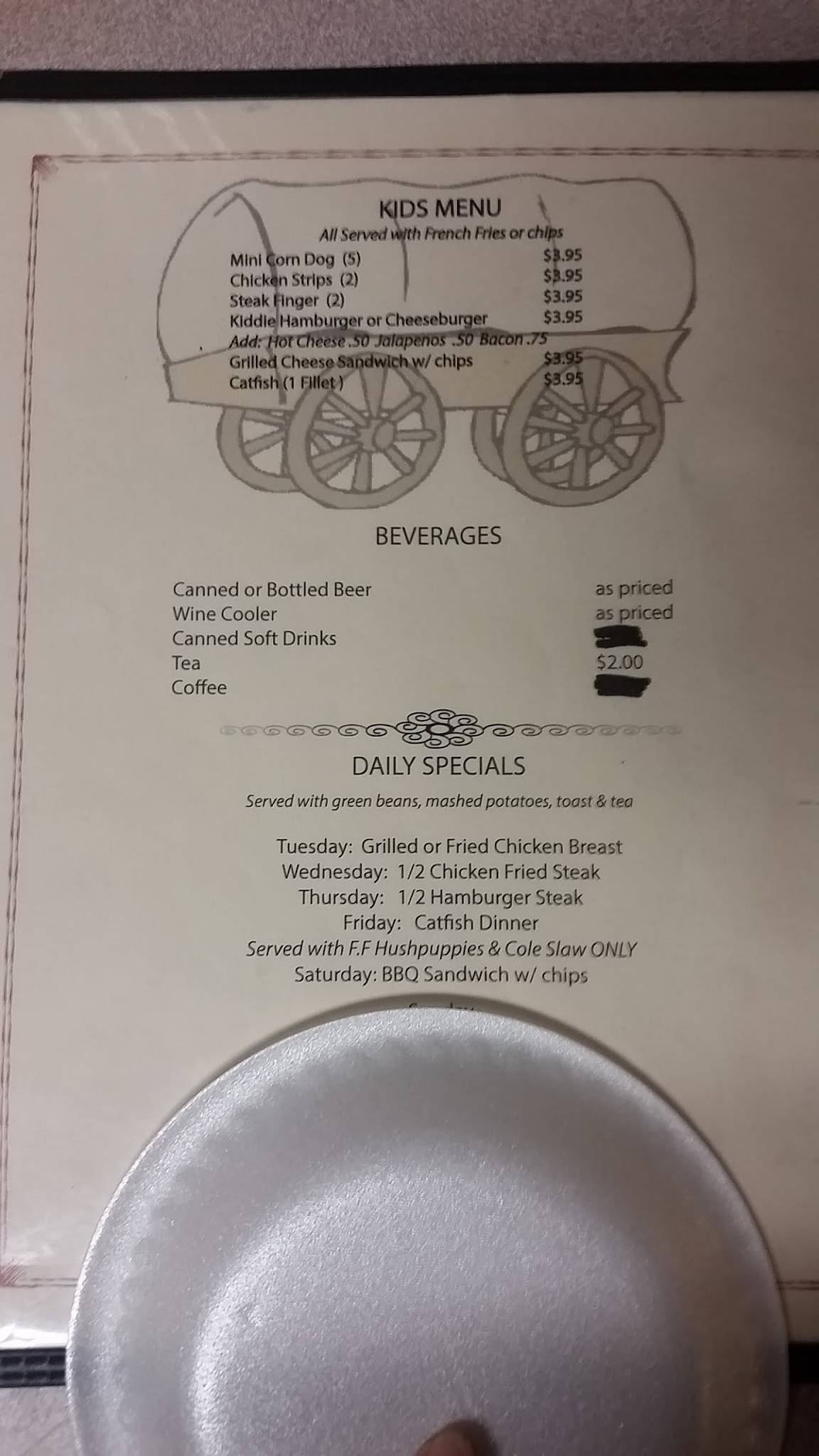 Menu at Ratibor Country Grill restaurant, USA