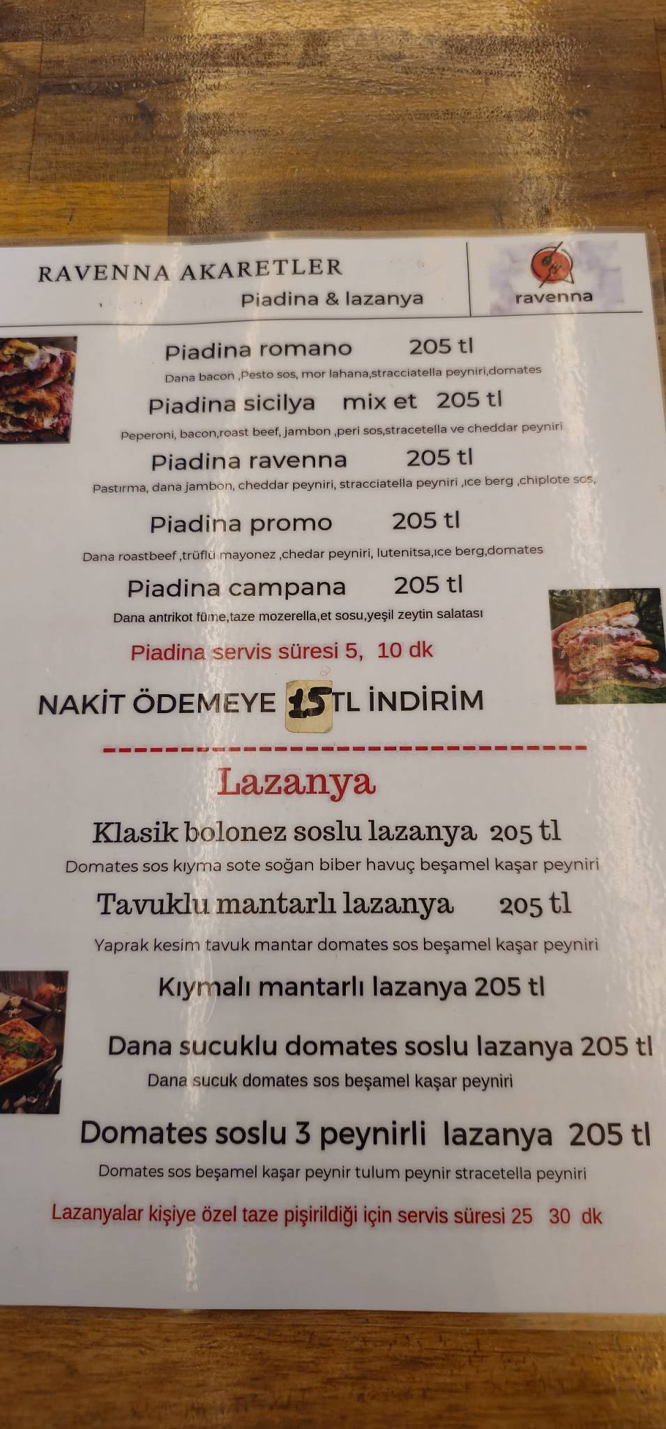 Menu at Ravenna Akaretler, Istanbul