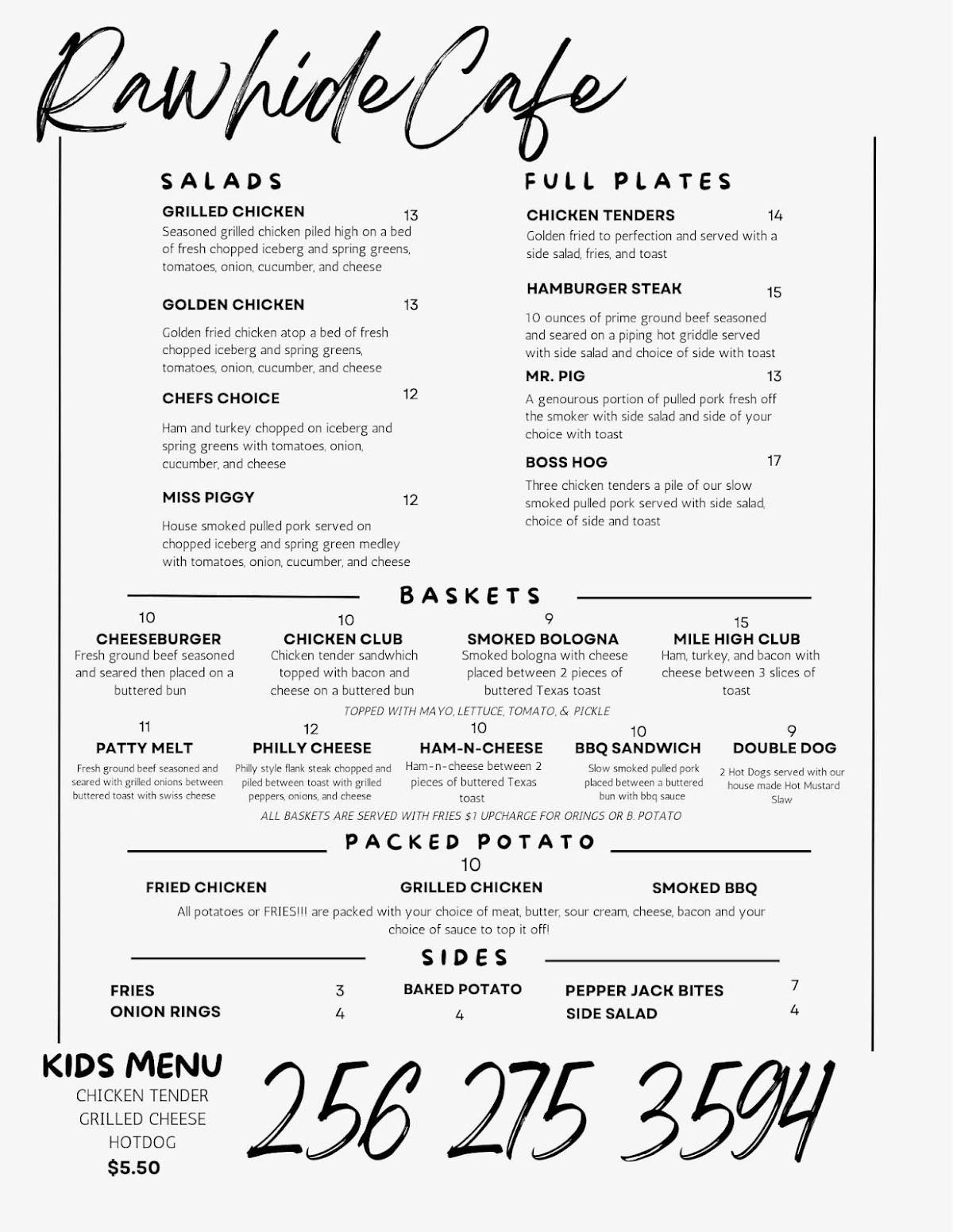 Carta de Rawhide Cafe, Florence