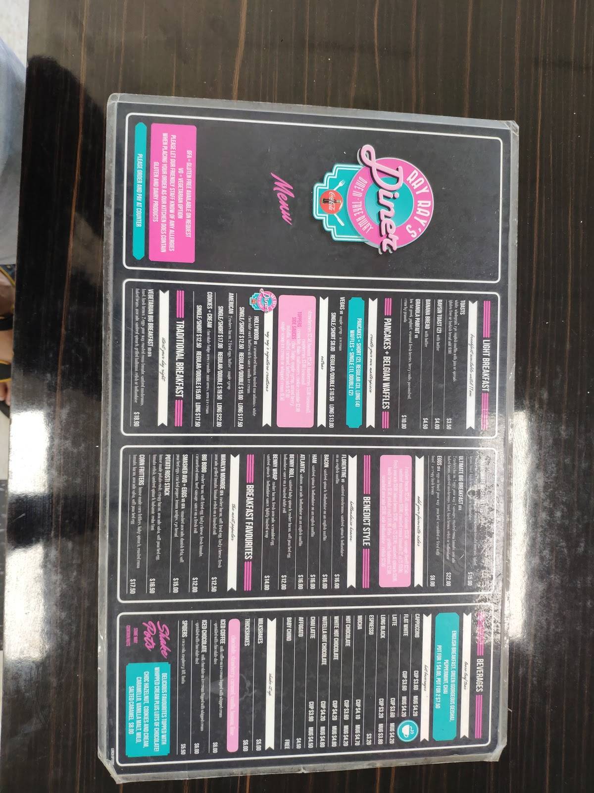 Menu at Ray Rays Diner restaurant, Wagga Wagga