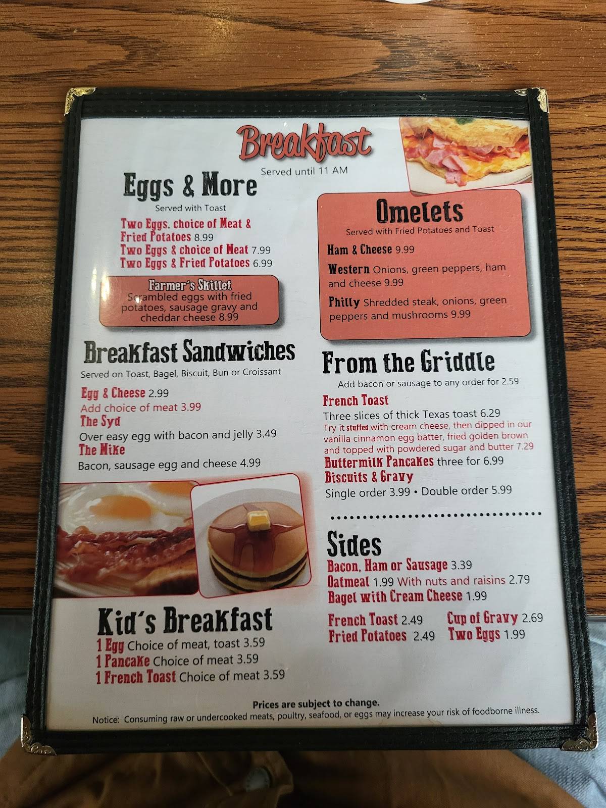 Menu at Ray's Harvest House restaurant, Albany