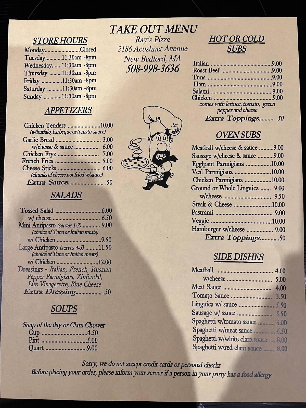 Menu at Ray s Pizza pizzeria New Bedford