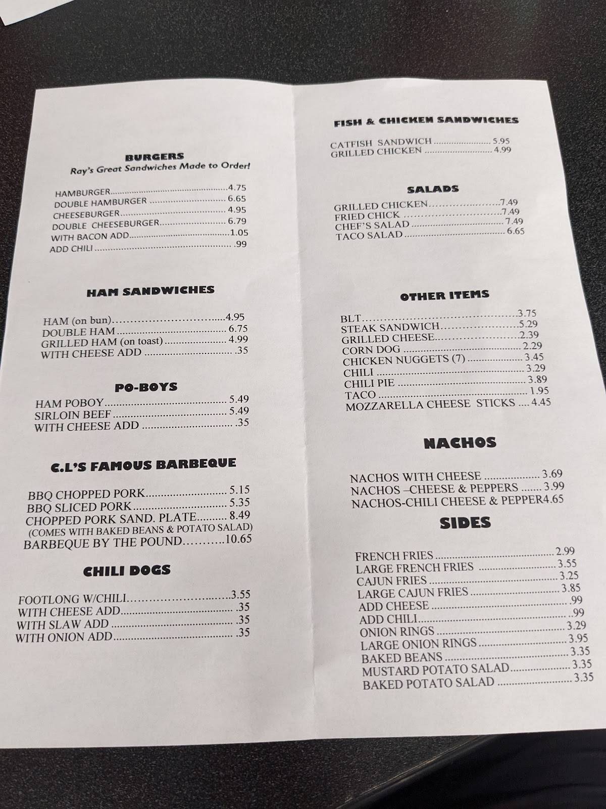 Menu at Ray's BBQ, Monticello, 207 US-425