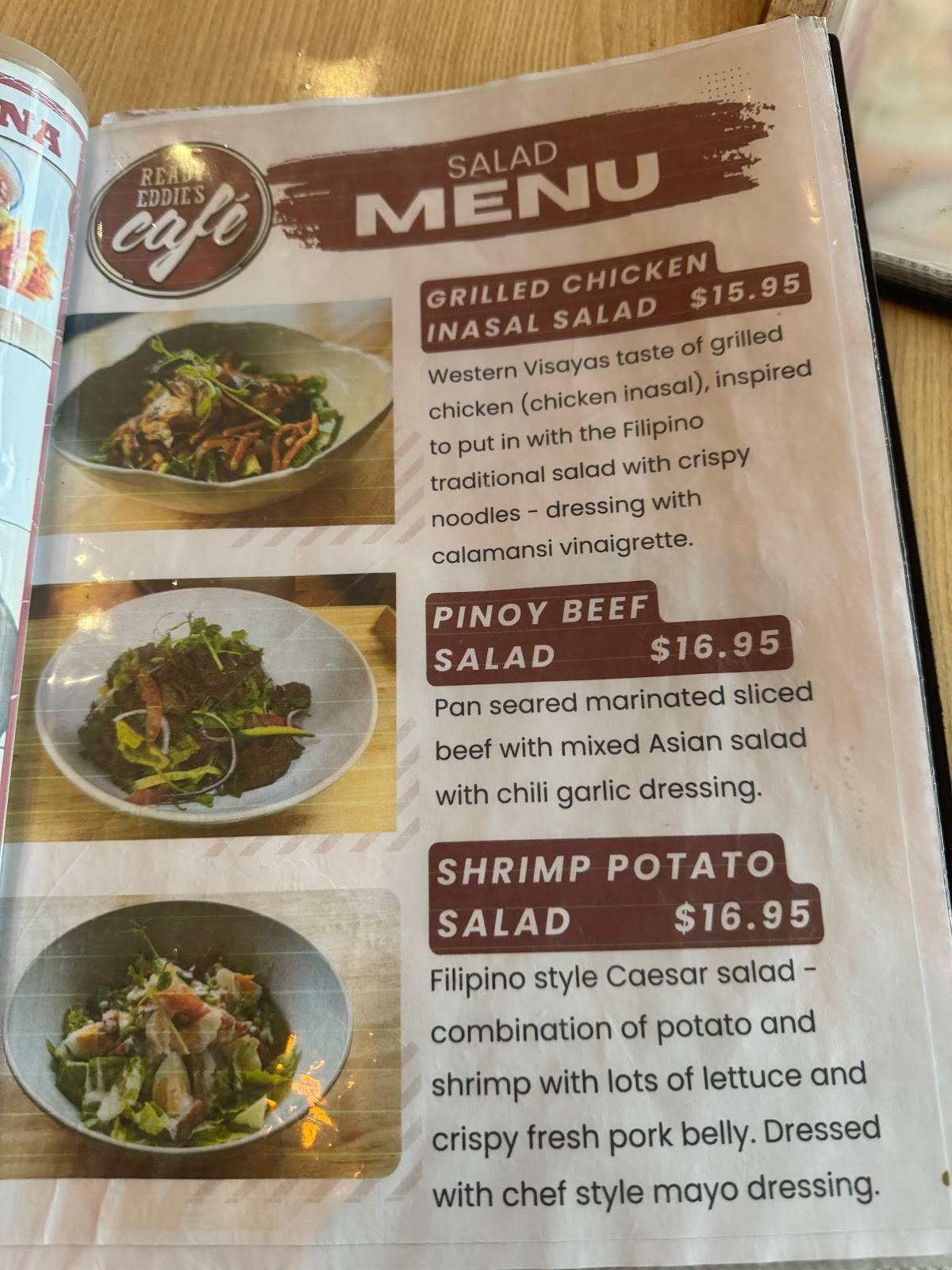 Menu at Ready Eddies Cafe, Cockburn Central, unit 5c/817 Beeliar Dr