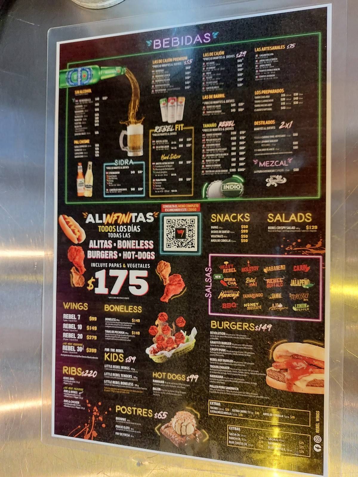 Carta del restaurante Rebel Wings, Ciudad del México, Vasco del Quiroga ...