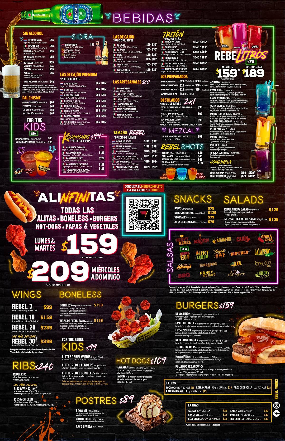 Carta del restaurante Rebel Wings Santa Fe, Mexico, Vasco del Quiroga ...