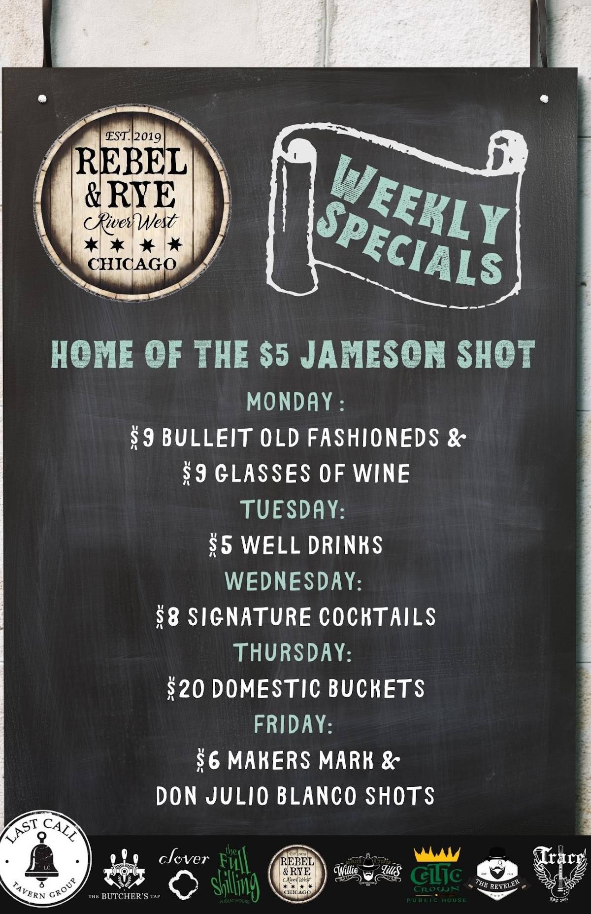 Menu at Rebel & Rye pub & bar, Chicago