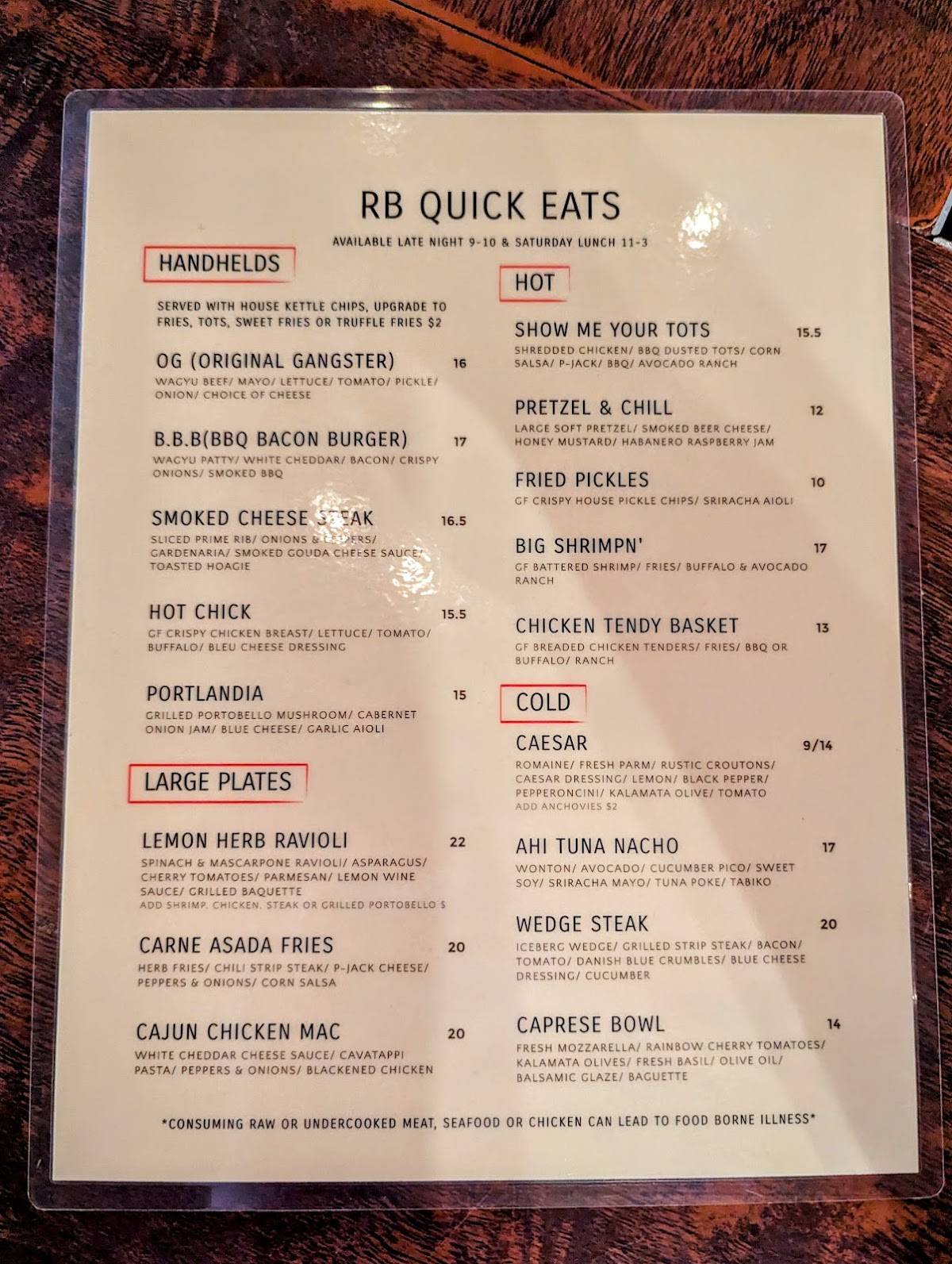 Menu at Red Brick Tap and Barrel, Alpena