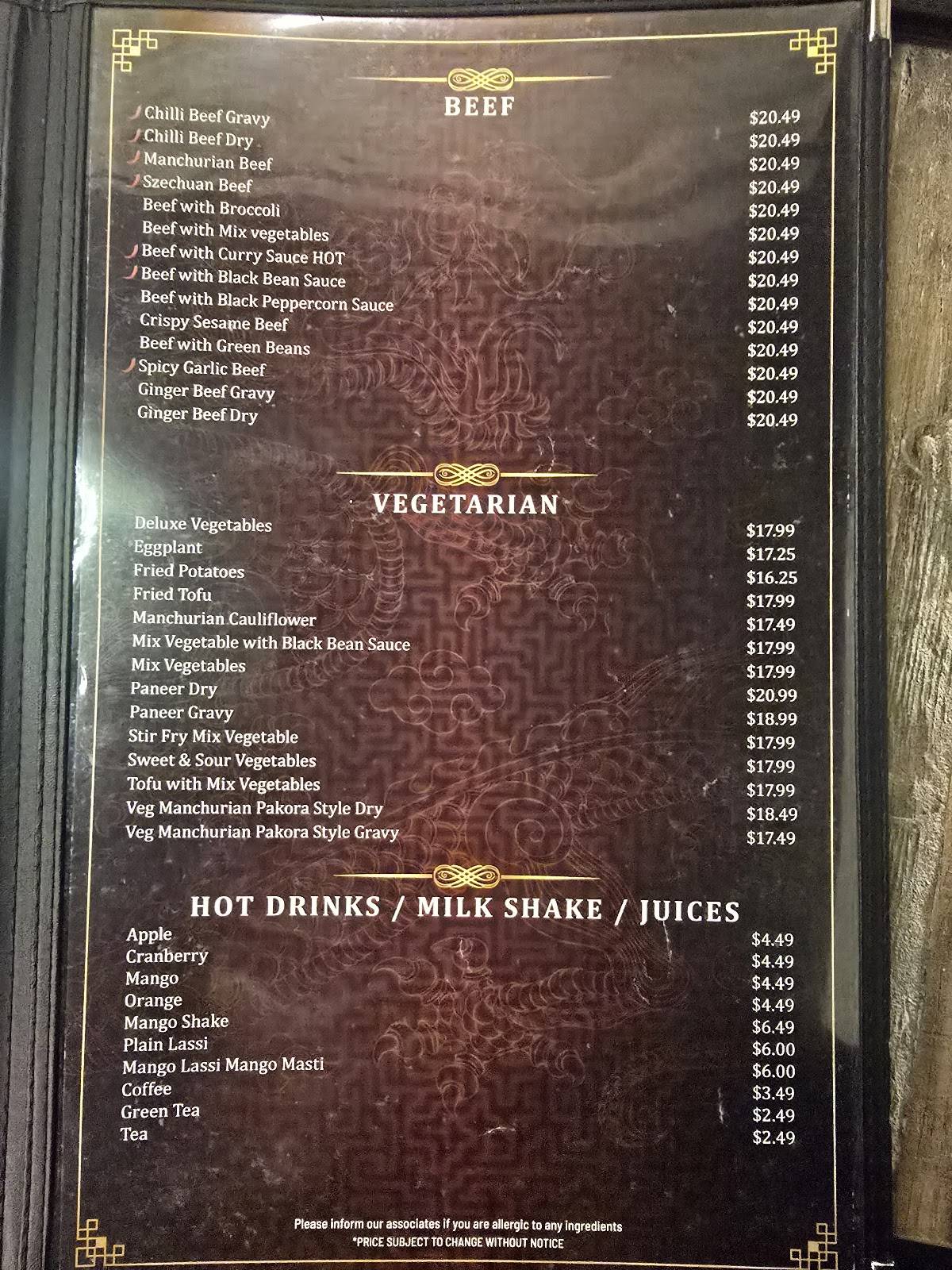 Menu at Red Chilli Hakka Chinese Cuisine restaurant, Mississauga