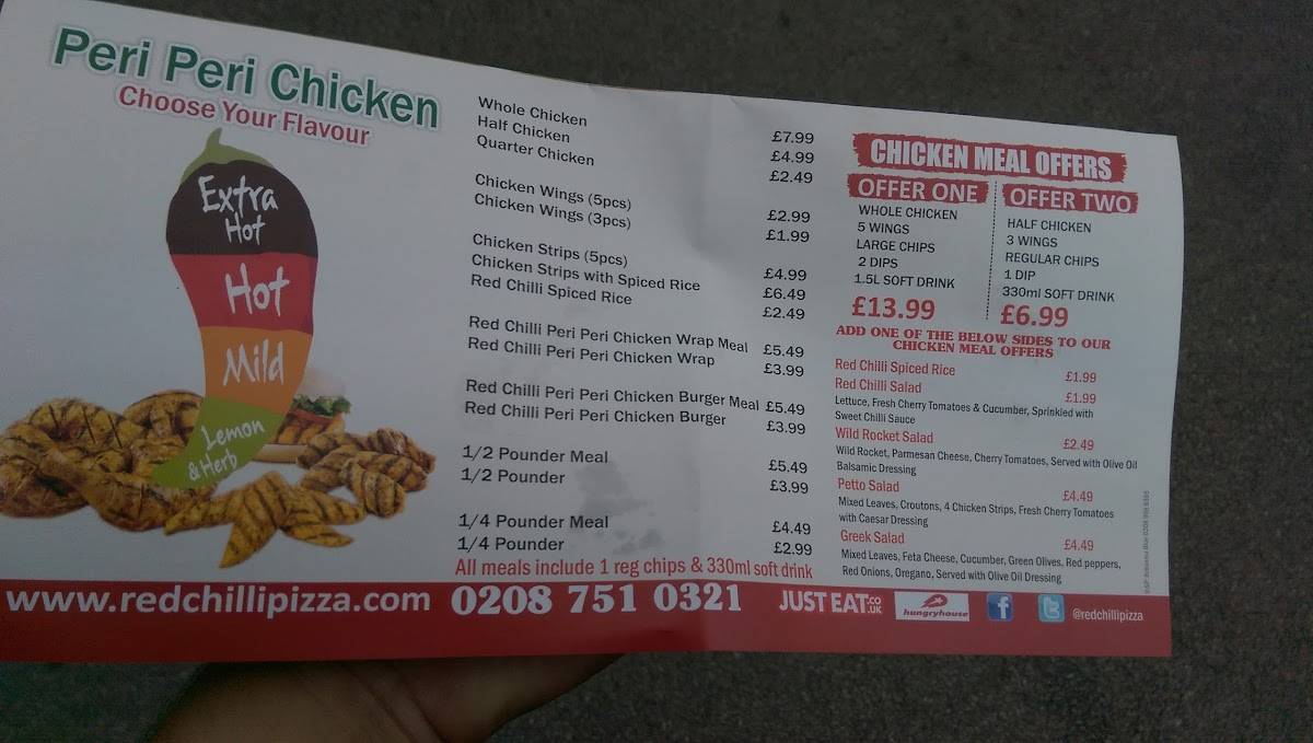 Menu at Red Chilli Pizza And Peri Peri Chicken restaurant, Feltham