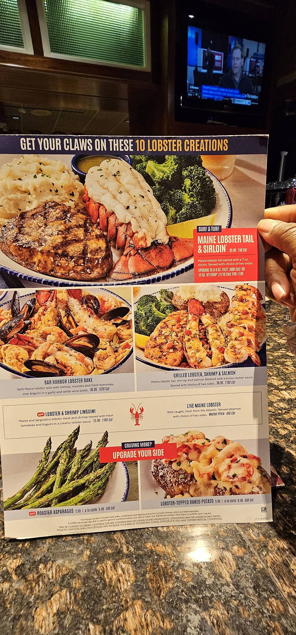 Menu at Red Lobster restaurant, Saginaw