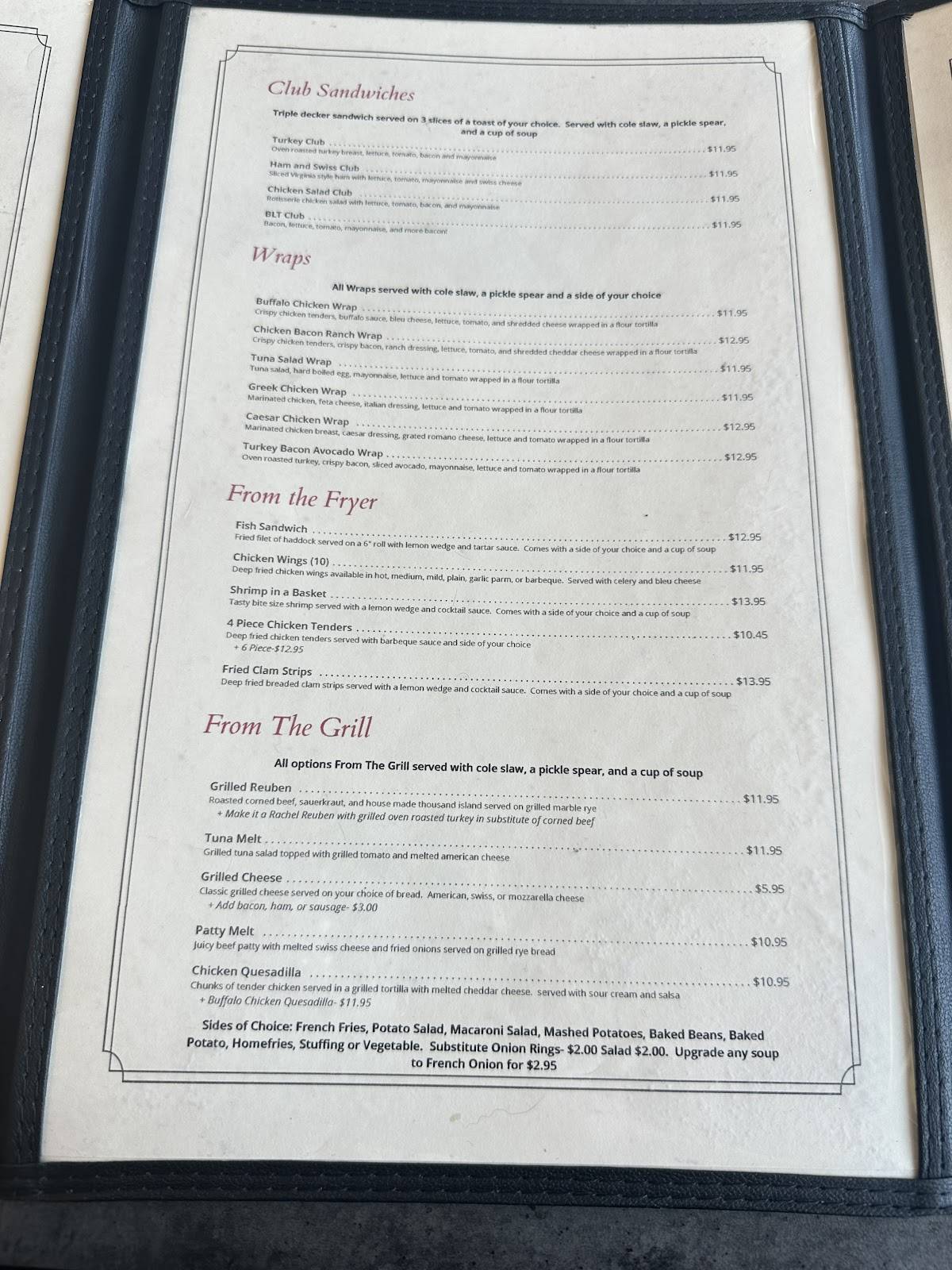 Menu at Red Oak restaurant, Binghamton