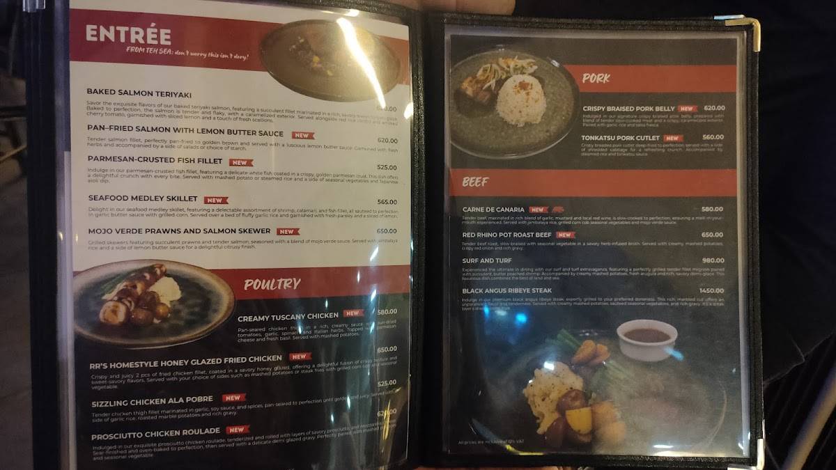 Menu at Red Rhino restaurant, Mandaluyong