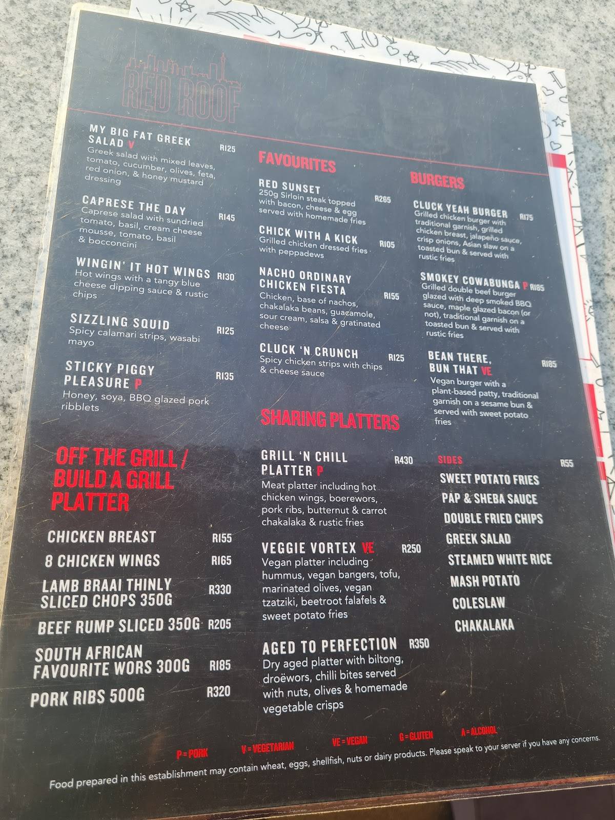 Menu at Red Rooftop Bar & Terrace, Randburg
