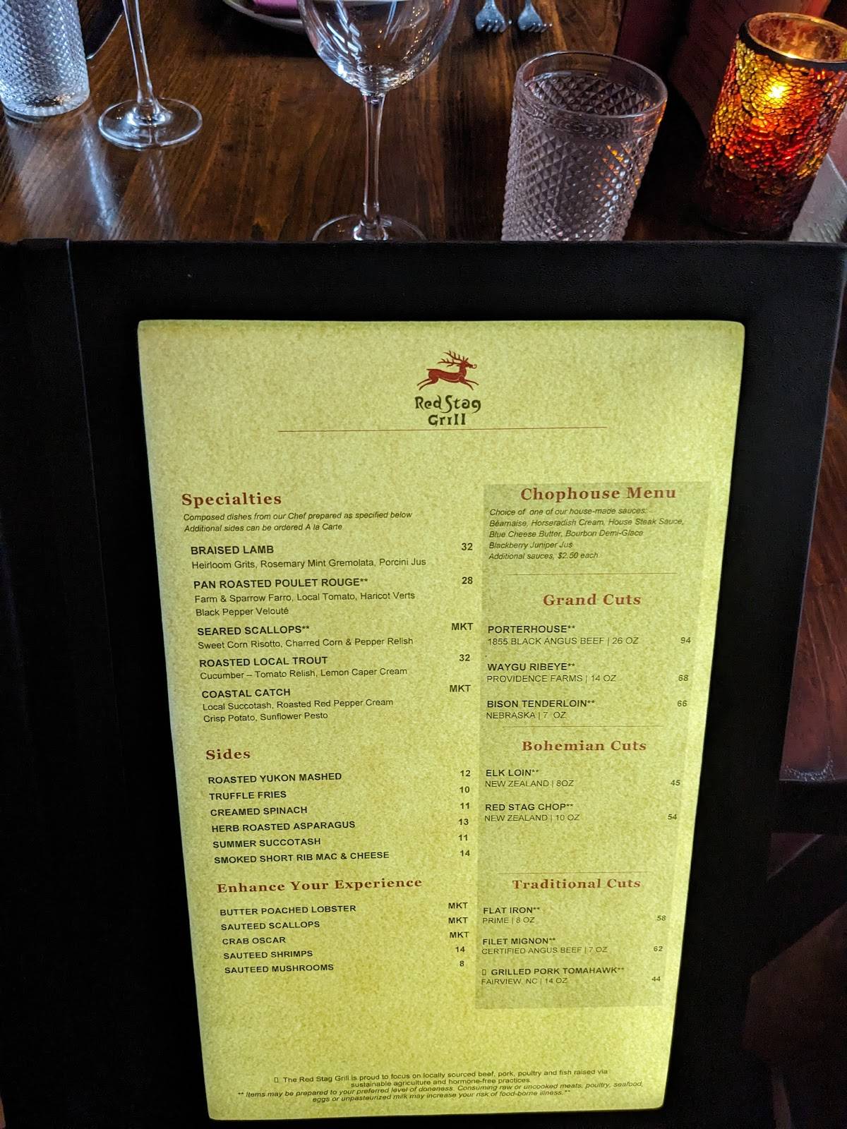 Menu at Red Stag Grill restaurant, Asheville