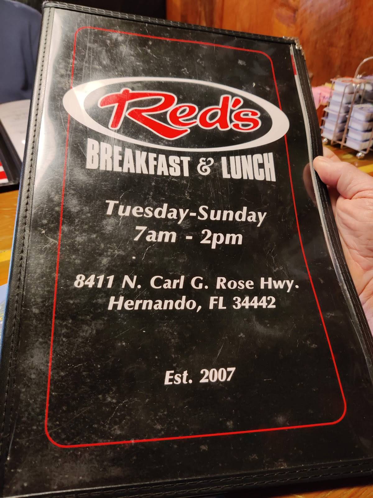 Menu at Red's Restaurant, Hernando