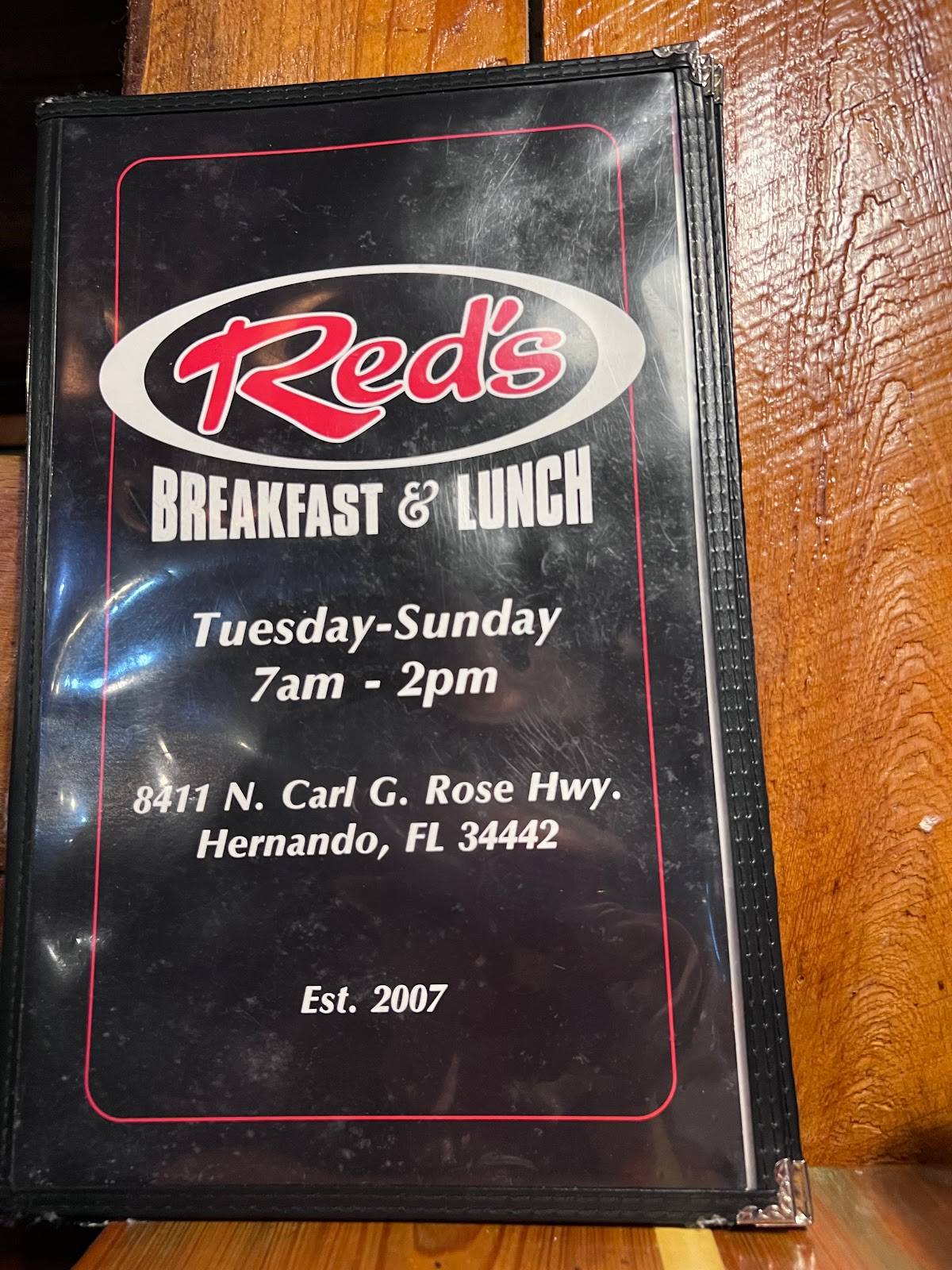 Menu at Red's Restaurant, Hernando
