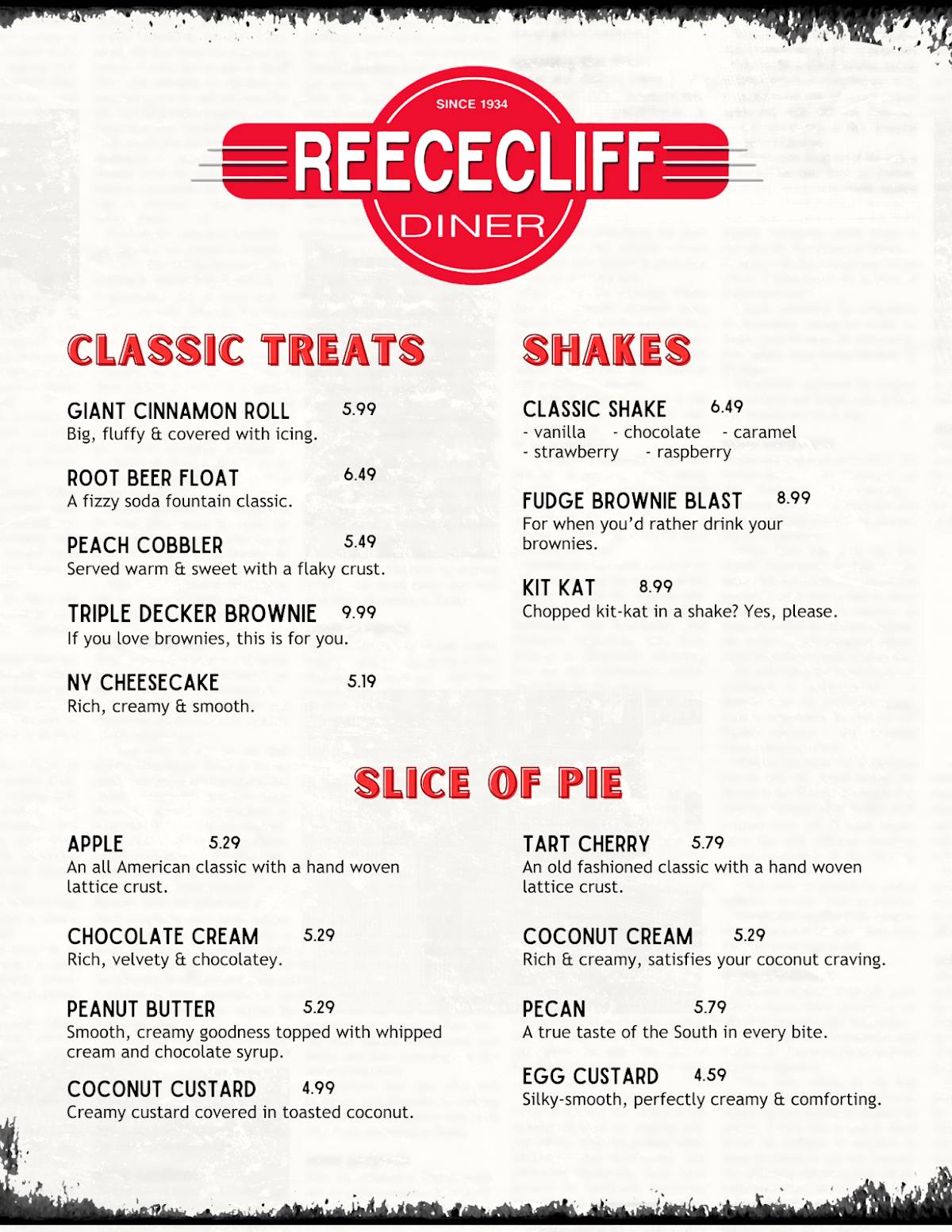 Menu at Reececliff Family Diner restaurant, Lakeland, 940 Florida Ave S