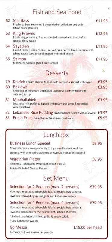 Menu at Reem Al Bawadi restaurant, London, Western Gateway