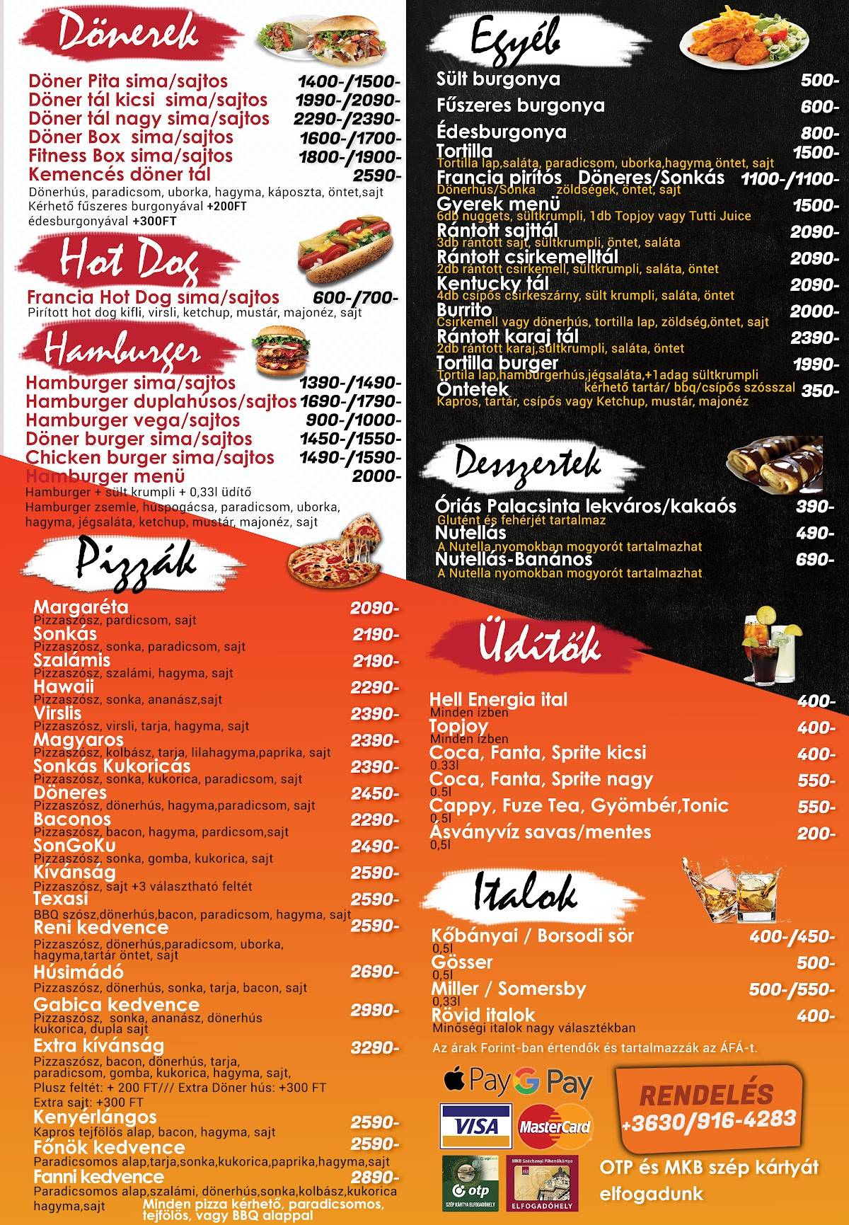 Menu at Reni Döner Bár restaurant, Hajdúhadház