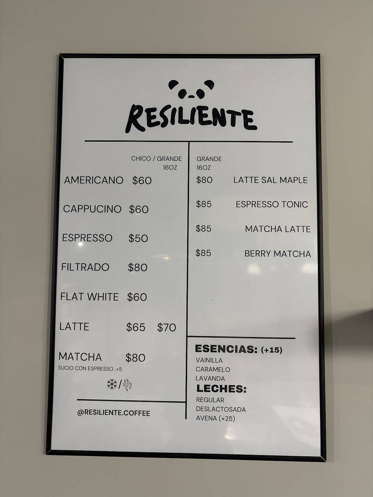 Carta de Resiliente Coffee, Mexicali