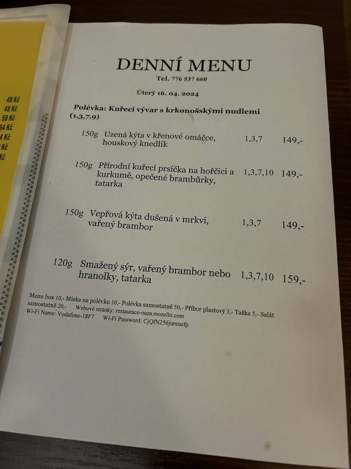 Menu at Restaurace Oáza restaurant, Brno, Lidická 694/7