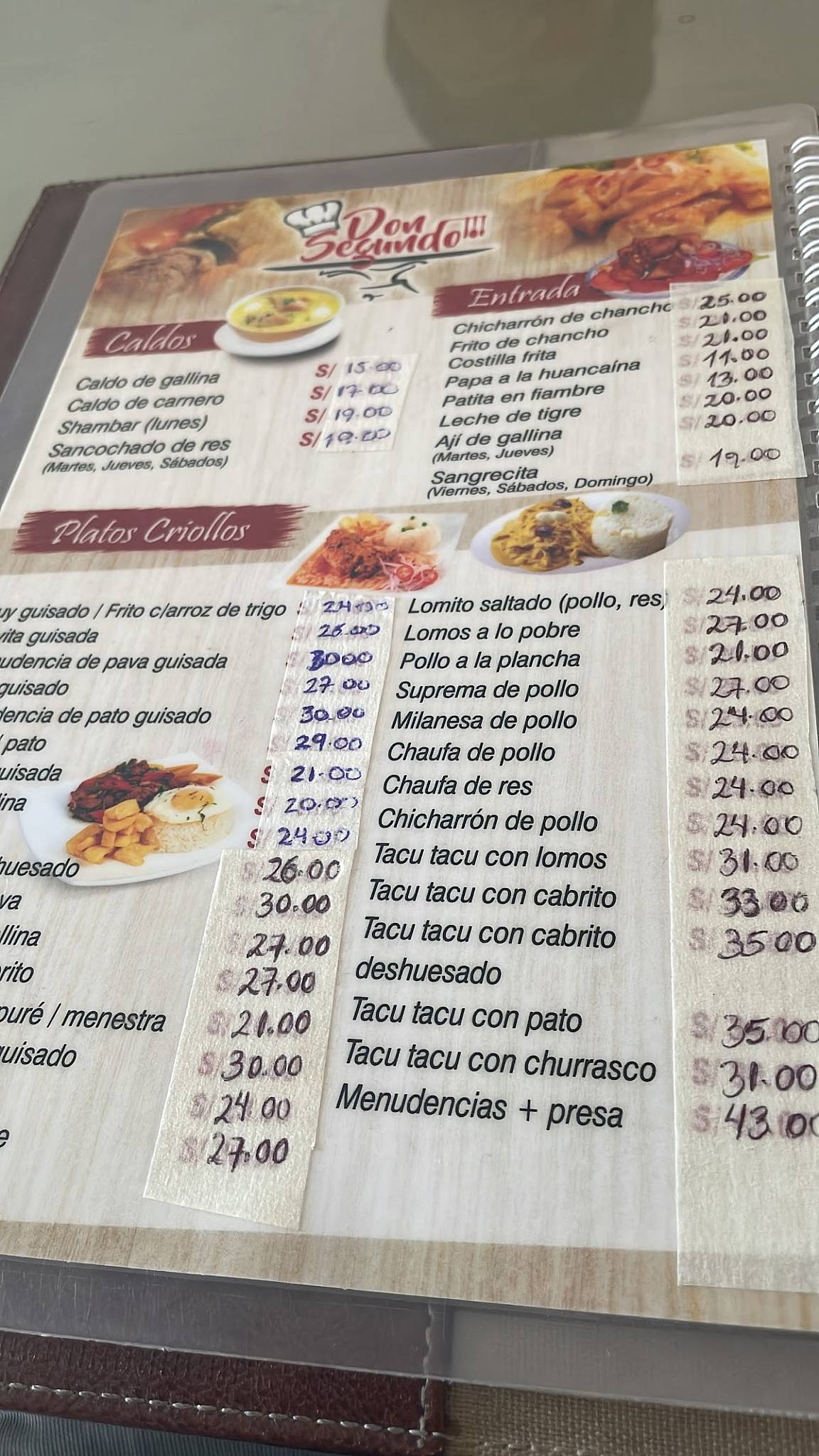 Carta de Restaurante Criollo Don Segundo, Trujillo