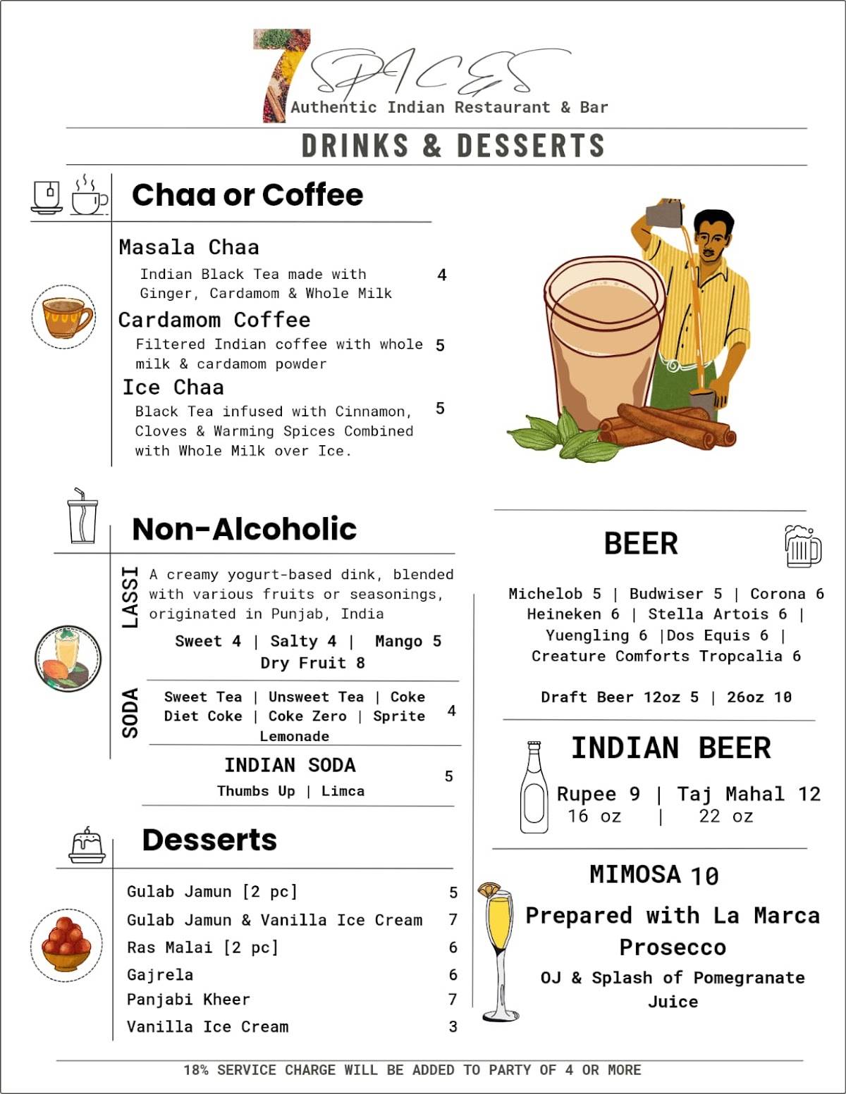 Menu at 7 Spices Authentic Indian Restaurant and Bar, Warner Robins