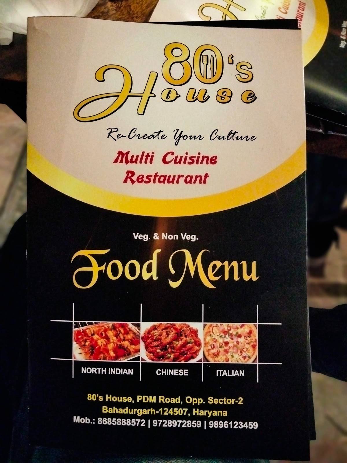 Menu at 80’s HOUSE, Bahadurgarh, MDR122