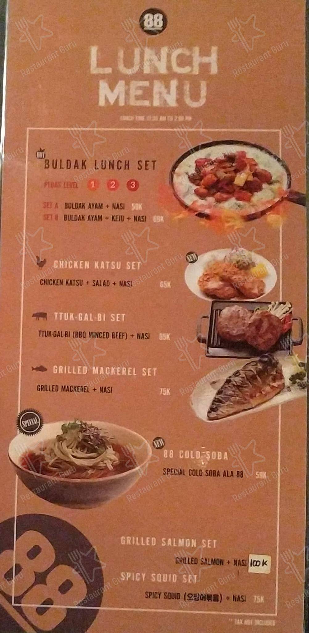 Menu at 88 Korean Kitchen, Jl.Senayan Jaksel restaurant, South Jakarta