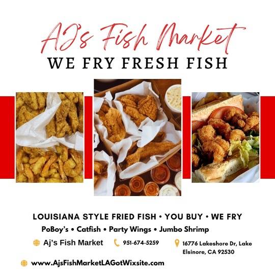 Menu at AJ's Fish Market restaurant, Lake Elsinore