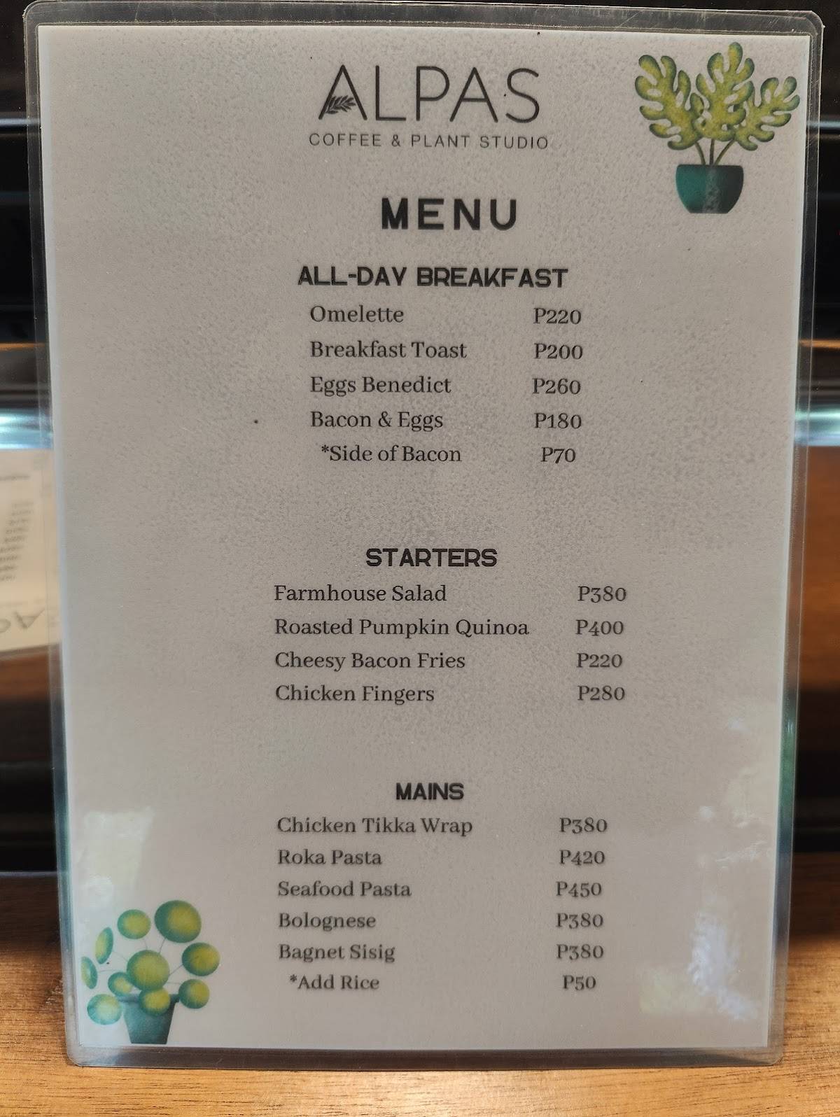 Menu at ALPAS LA UNION restaurant, Bacnotan