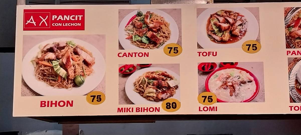 Menu at AX Pancit Con Lechon JP Rizal restaurant, Quezon City