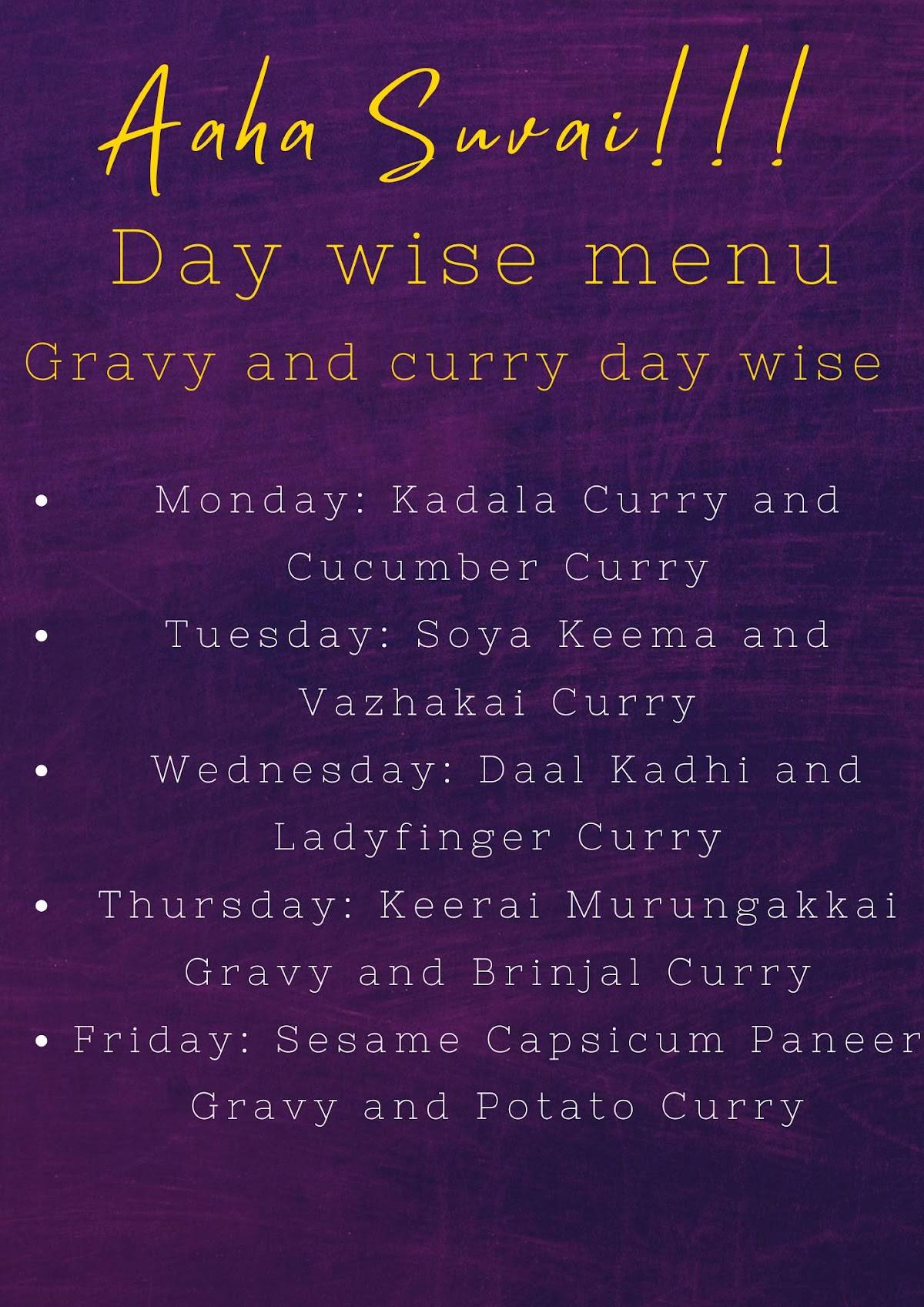 Menu at Aaha Suvai!!!, Chennai