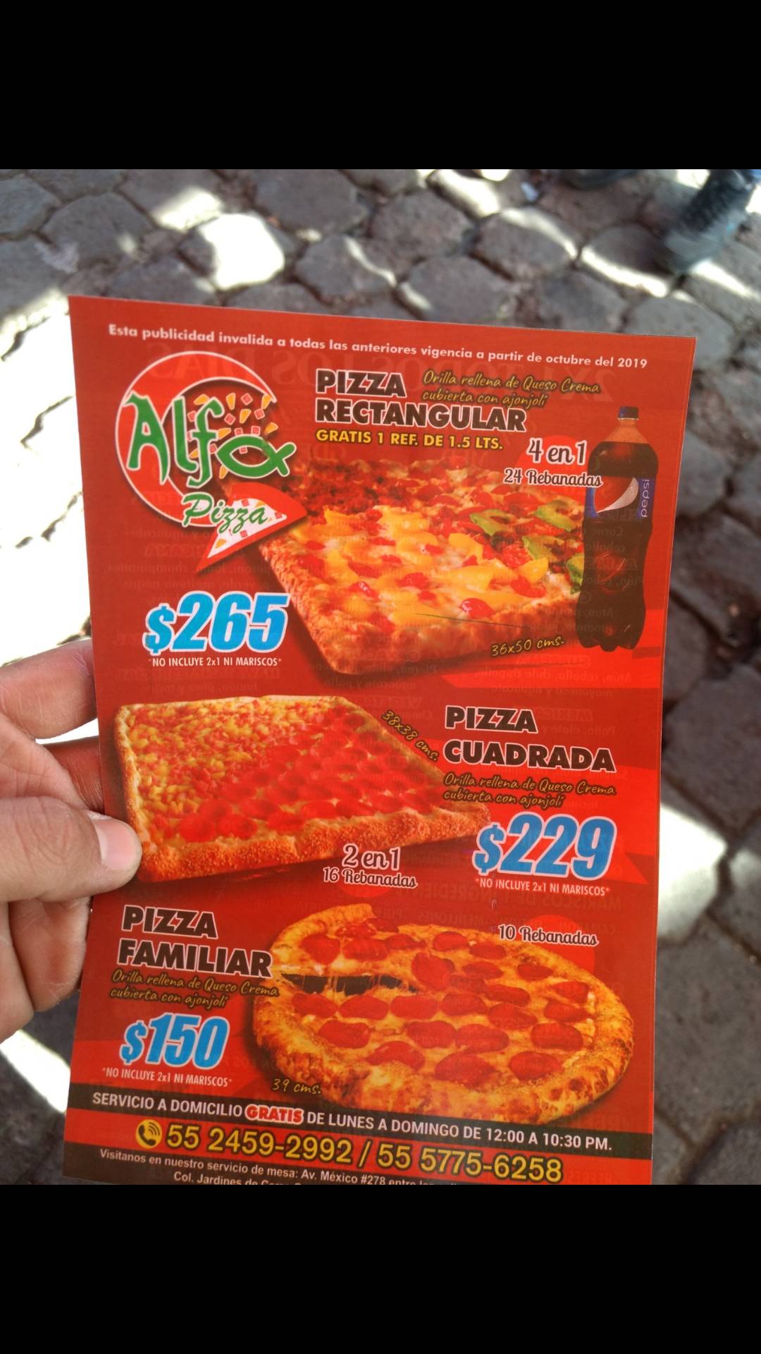 Menu at Alfa Pizzas restaurant, Ecatepec de Morelos