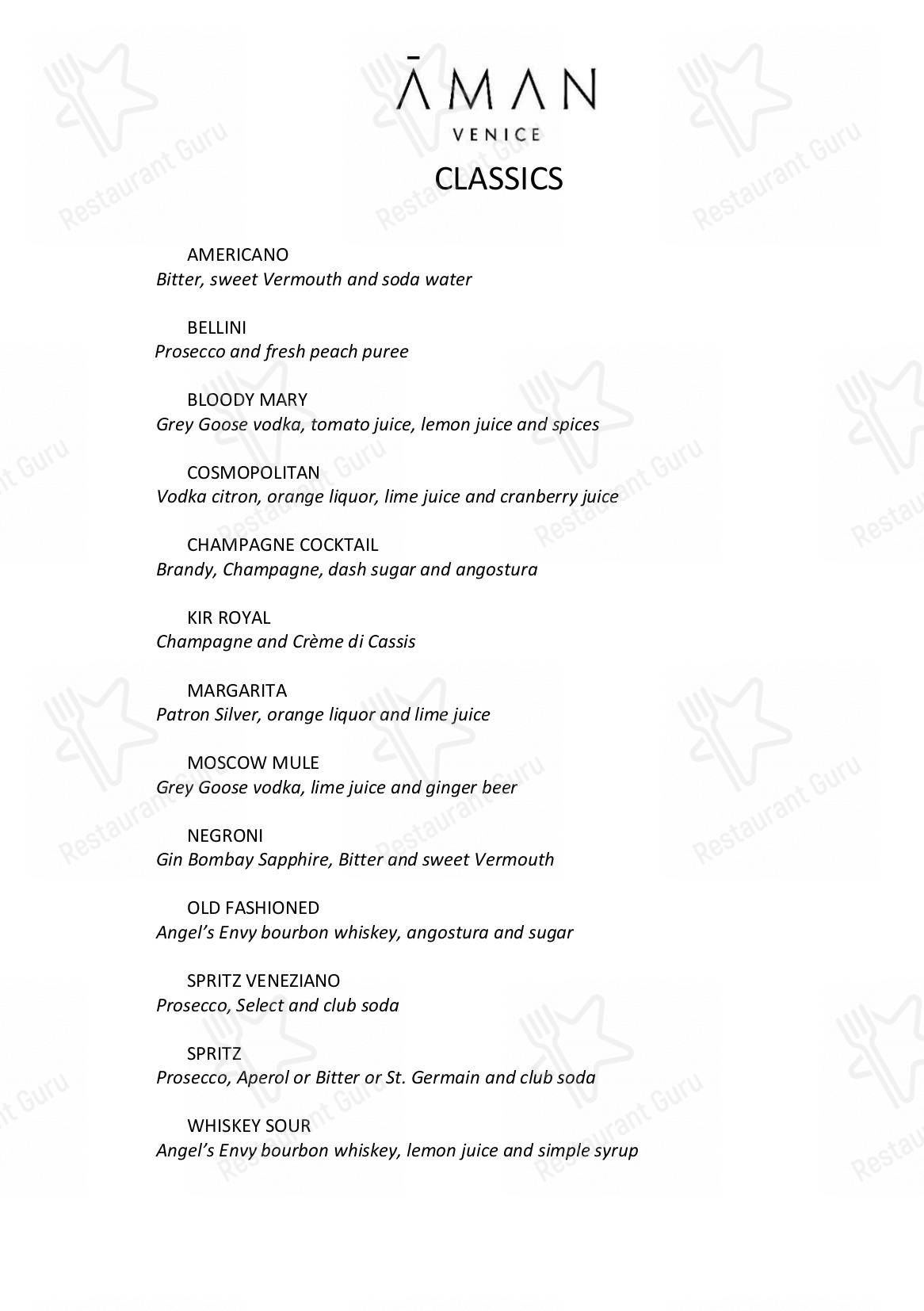 Menu at Arva at Aman Venice restaurant, Venice, Calle Tiepolo
