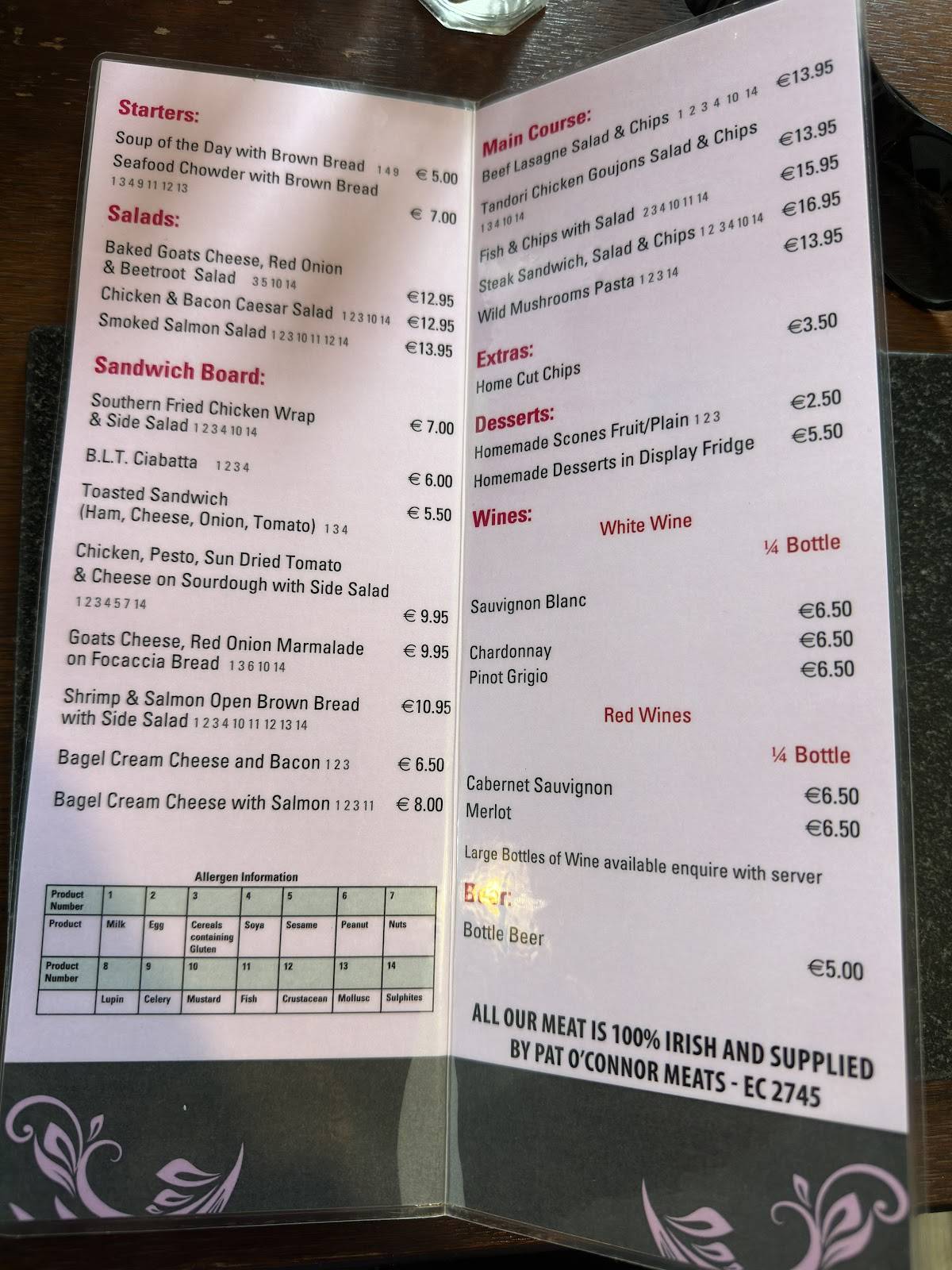 Menu at An Teach Bia restaurant, Ennistimon, Main St