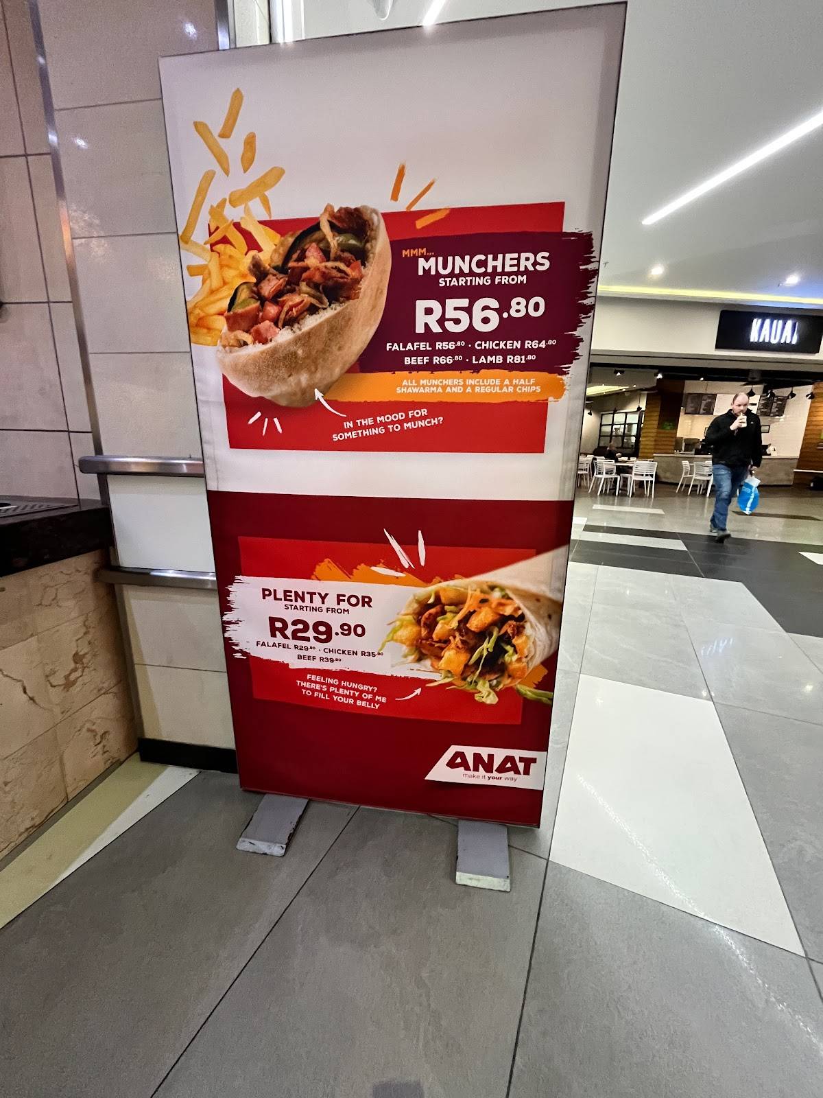 Menu at Anat Menlyn restaurant, Pretoria, Menlyn Park